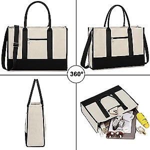 LOIDOU Laptop Tote Bag for Women 15.6 inch Canvsa Work Tote Bag Computer Bag Large Capacity Teacher Handbag Shoulder Bag