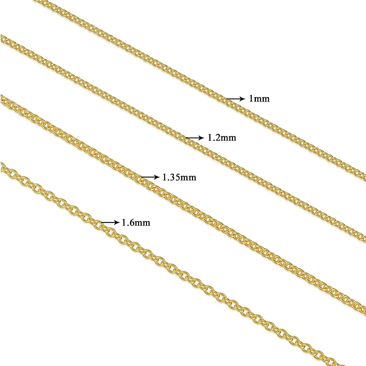 BEBEWO 14K Yellow Gold 1mm, 1.35mm Cable Chain Necklace for Women, Solid Gold Spring Clasp O Cable Chain Necklace 16inch-20inch