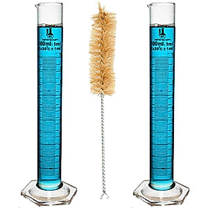 100ml Graduated Cylinder with Brush, 3.3 Boro. Glass, Single Metric Scale, Karter Scientific 213I52 (Pack of 2)