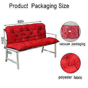 Replacement Cushions for Swing, Porch Swing Cushions with Backrest 2-3 Seater Waterproof Bench Pad Cushions Loveseat Cushions with Ties for Outdoor Patio Garden Furniture ( bright red 60*40in)