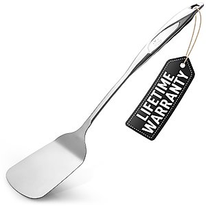 Zulay Kitchen Premium Stainless Steel Metal Spatula - Cooking Spoon Turner - Durable Cooking Utensil with Ergonomic, Easy to Use Handle - Easy to Clean, Perfect for at Home Cooks & Chefs - 15”