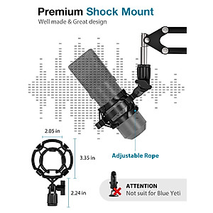 InnoGear Microphone Stand Mic Boom Arm for Blue Yeti HyperX QuadCast S SoloCast Snowball Fifine K669B and other Mic, with Shock Mount Windscreen Pop Filter Mic Clip Holder Cable Ties, Medium