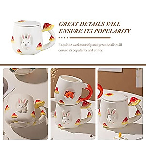 UPKOCH Care Package Ceramic Coffee Cups Rabbit Mug with Lid Water Cup Coffee Cup Coffee Mug with Rabbit Mushroom Milk Kawaii Cups Tea Mugs Gift for Adult Home Office Sympathy Gift
