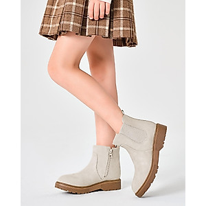 Coutgo Girls Kids Lug Sole Ankle Boots Side Zip Chunky Low Heel Slip On Winter Casual Chelsea Booties Shoes