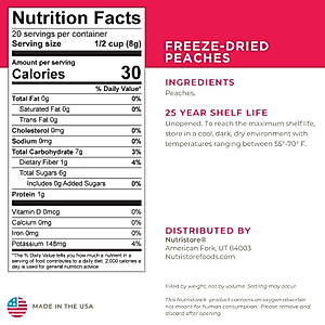 Nutristore Freeze Dried Peaches | 100% Natural, Healthy Fruit Snacks | Bulk #10 Can | Premium Quality & Crispy Fresh Taste | Emergency Survival Food Supply | 24 Servings | 25 Year Shelf Life