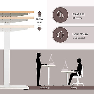 Homall Electric Height Adjustable Standing Desk 55 x 28 Inches Computer Desk Stand Up Home Office Workstation Desk T-Shaped Metal Bracket Desk with Wood Tabletop and Memory Settings （Beige）