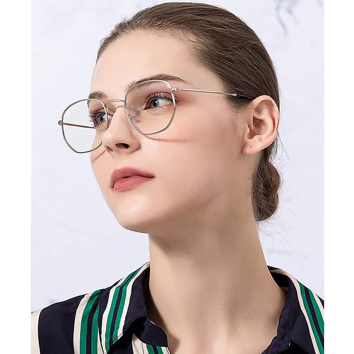 JOVAKIT Polygon Blue Light Blocking Glasses for Women Men Fashion Vintage Small Square Non-prescription Metal Eyeglasses (Gold)