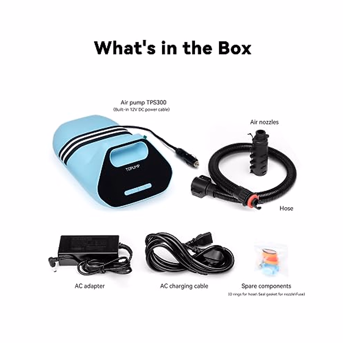 TOPUMP 7800mAh Rechargable SUP Air Pump TPS300,20PSI Electric Paddle Board Pump with Auto-Off Feature, Dual Stage Inflation & Deflation, AC/DC Battery for SUP, Inflatable Tent, Boat, Kayak