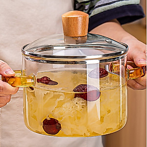 TOBHUYEXZX Glass Pot, 50oz Glass Pots for Cooking on Stove, Simmer Pot with Two Handles, Small Pasta Pot with Cover, Clear Pots for Cooking