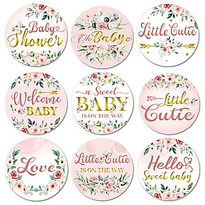 Colarr 504 Pcs Floral Baby Shower Favors Stickers Pink Floral Baby Shower Label Stickers Baby Shower Kisses Stickers Little Cutie Baby Shower Sticker Decoration for Baby Shower Sprinkle Birthday Party