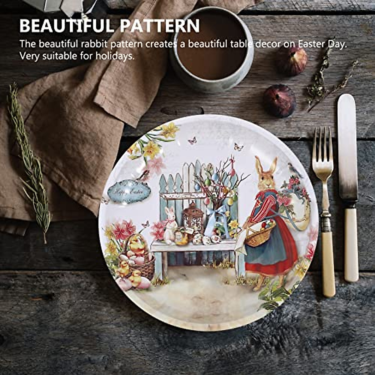 VALICLUD Easter Serving Tray Fruit Plate: Bunny Rustic Iron Platters Kitchen Snack Plate Appetizer Trays for Coffee Snacks Nuts Condiments Appetizers