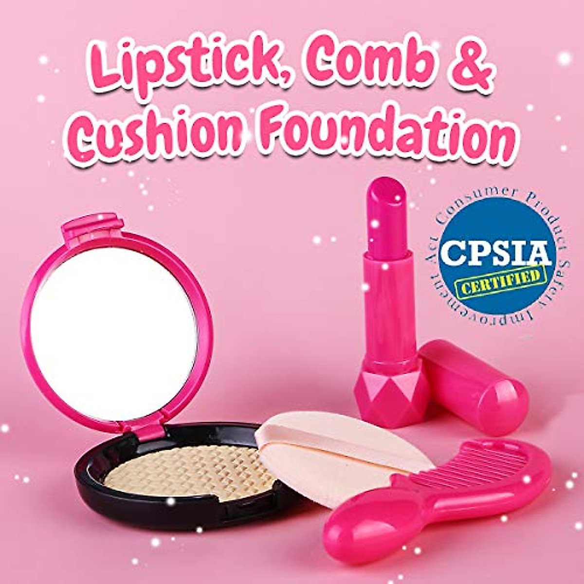 Peertoys Kids Makeup Kit Girls Purse - Cute Pretend Cosmetics Mini Bag Toy Cell Phone Wallet Money Credit Card Accessories Kit Gifts Baby Girl Princess Toddler Ages 3,4,5,6,7,8,9,10,11,12 Years Old