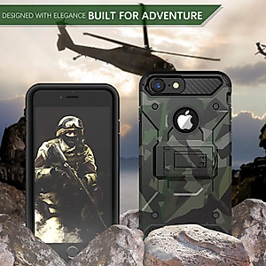 HUATRK iPhone 8 Plus Case,iPhone 7 Plus Case,iPhone 6 Plus Case,iPhone 6s Plus Case Man Boys Military Kickstand Three Layer Heavy Duty Shockproof Protective Camo Cover,Camouflage Green