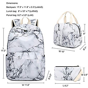 LEDAOU Backpack for Teen Girls Bookbag School Backpack Set with Lunch box and Pencil Bag Marble
