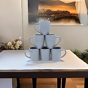 wocaxc Coffee Mugs Set of 6, 12 oz Fluted Coffee Mugs for Men Women, Modern Coffee Mugs with handle for Tea/Latte/Cappuccino/Cocoa.Microwave & Dishwasher Safe,Housewarming Gift (Grey)