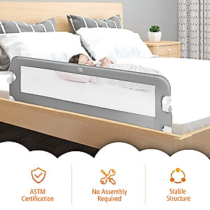 HONEY JOY Bed Rail for Toddlers, 59-in Extra Long, Portable Safety Bed Guardrail, Foldable Baby Bed Rail Guard, Fit King & Queen Full Twin Size Bed Mattress(Gray)