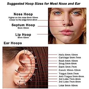 SAILIMUE 3 Pcs Surgical Steel Nose Rings Hoop for Women 18G 16G Clicker Hinged Segment Septum Lip Nose Rings Helix Cartilage Conch Rook Earrings Piercing Jewelry Diameter 8mm 10mm