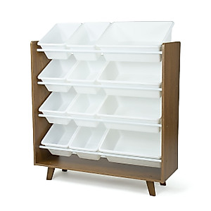 Humble Crew 12-Bin Toy Storage Mid-Century Organizer, Wood/White