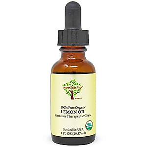 MOUNTAIN TOP Organic Lemon Essential with Glass Dropper - USDA Certified 100% Pure Premium Therapeutic Grade Diffuser Oil for Aromatherapy, DIY Cleaning, Refreshing Skin Care