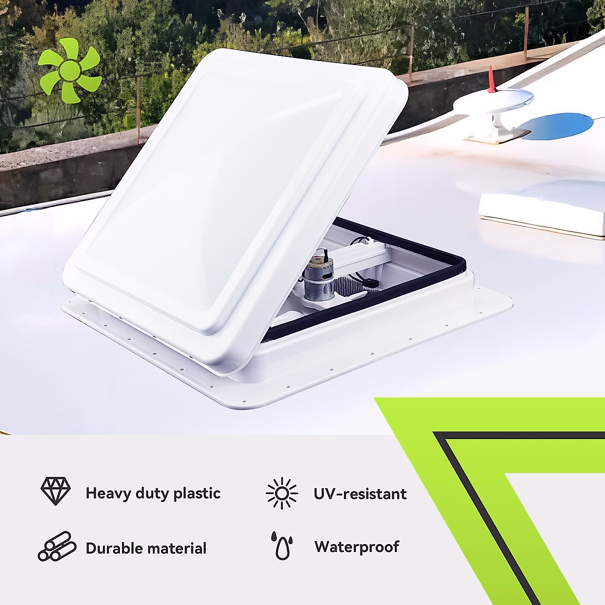 RVMATE 14" Roof Vent Fan for RV/Camper/Trailer, White With 12V Fan 6" Blades