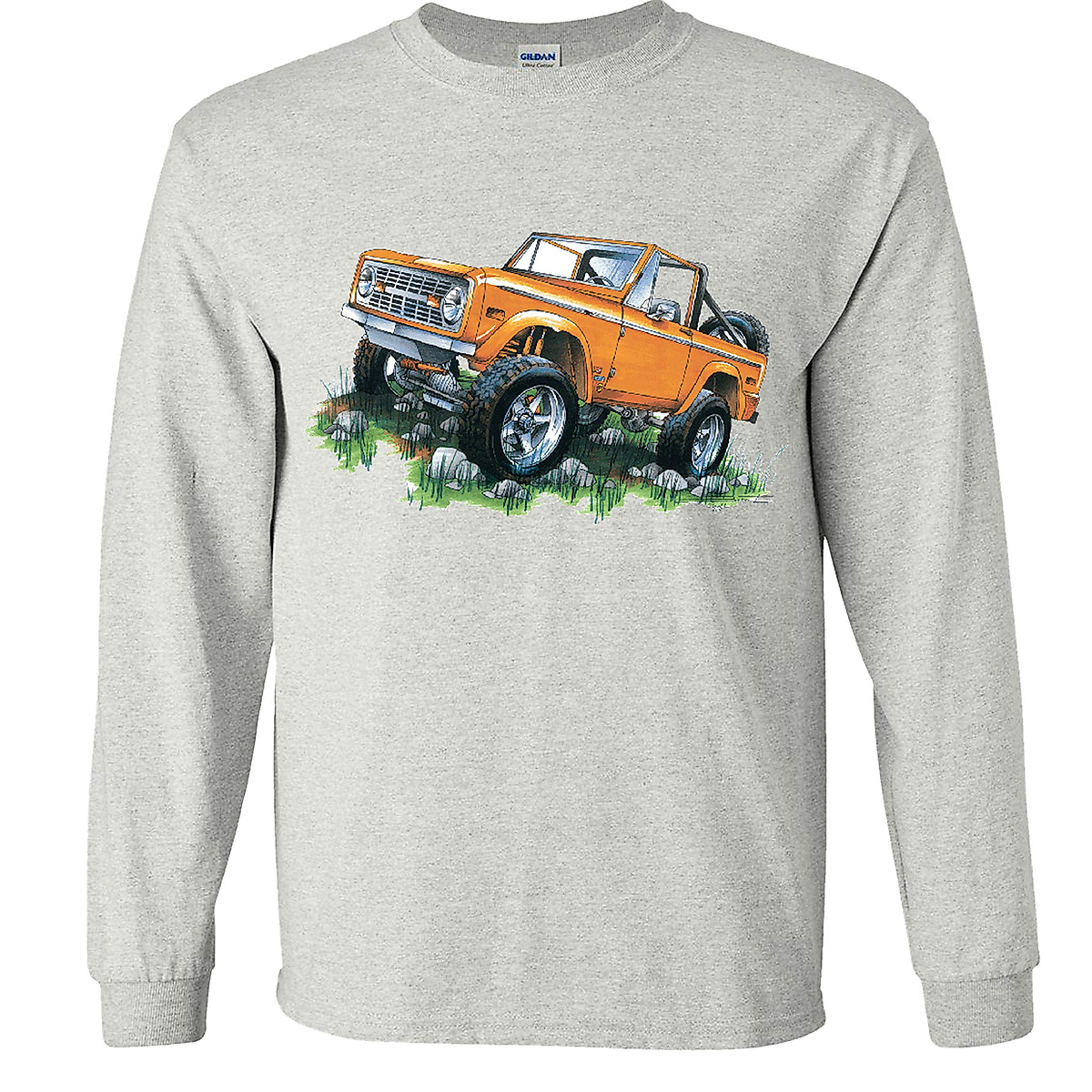 Fair Game Ford Bronco Long Sleeve T-Shirt 4x4 Early Model Orange Bronco Vintage Retro Truck-Ash-XL