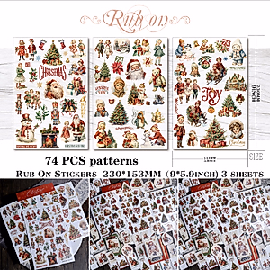 Rub On Transfers for Crafts Pressure Transfer Stickers Fit Cloth Glass Acrylic Wood Furniture Stone Scrapbooking Stuff Small Vintage Junk Journal Supplies (Christmas)