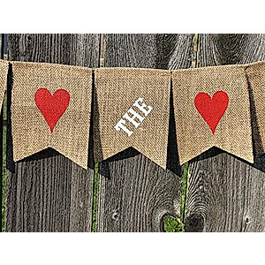 Save The Date Burlap Banner - Engagement Picture Prop Wedding Announcement - Ready to Hang Bridal Shower Decoration – White Letters & Red Hearts Garland by Jolly Jon