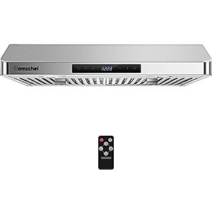 AMZCHEF Under Cabinet Range Hood 30 Inch, 700CFM Stainless Steel Kitchen Stove Vent Hood 3 Speed Exhaust Fan Touch/Remote Control LED lights Time Setting Dishwasher-Safe Baffle Filters