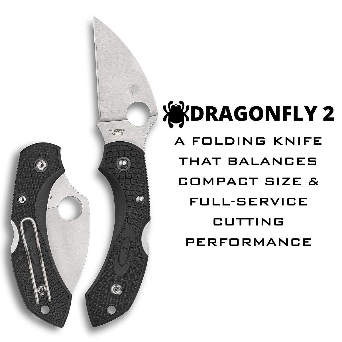 Spyderco Dragonfly 2 Lightweight Signature Knife with 2.28" VG-10 Wharncliffe Blade and High-Strength Black FRN Handle - PlainEdge - C28FPWCBK2