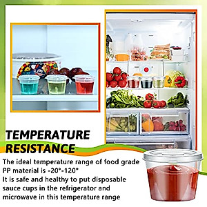 60 Pack Plastic Condiment Souffle Containers with Attached Lids 1 oz, Mini Sauce Cups Jelly Shot Cups Leak Proof Portion Cup Small Disposable Souffle Cups with Lids for Salad Dressing Sauces