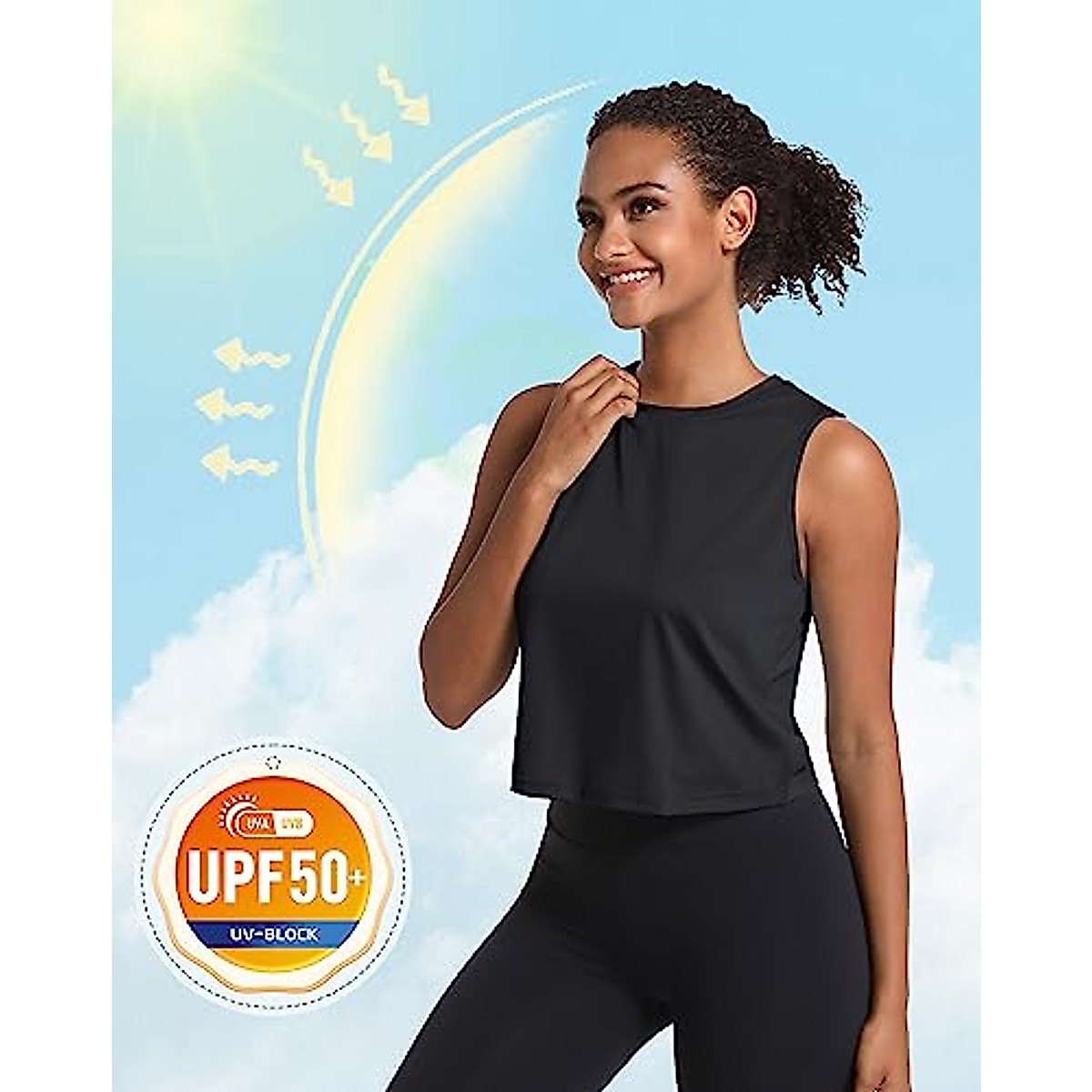 MAGCOMSEN Women's Crop Tops UPF 50+ Athletic Running Workout Cropped Tank Tops Sleeveless Gym Sports Muscle Shirts Black S