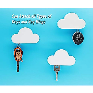 White Cloud Magnetic Key Holder for Wall, Creative and Unique Ornament, Strong Magnetic Force Can Hang Multiple Keys and Keychain, Easy to Install and Convenient to Use. (White)
