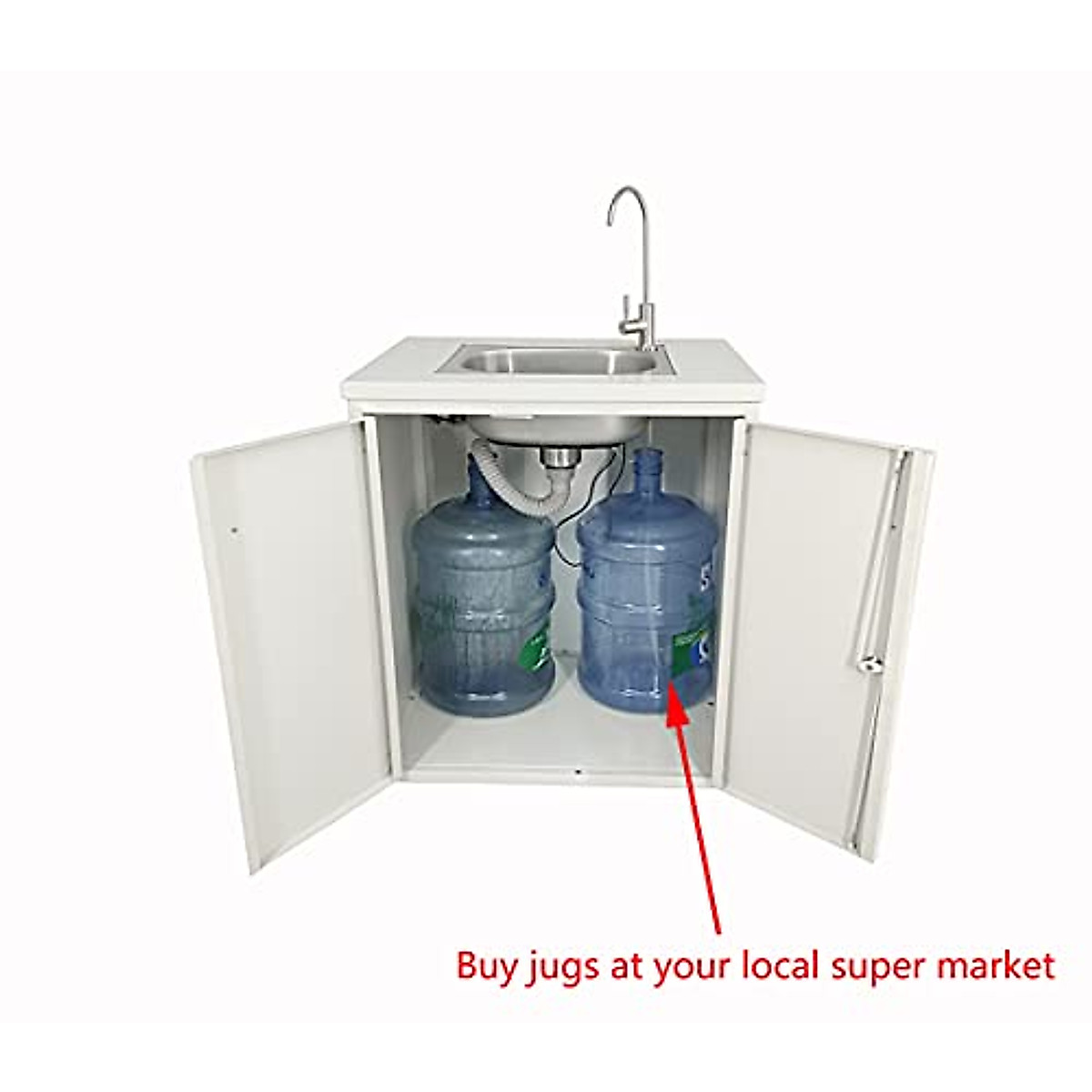 Steel Cabinet Portable Sink Self Contained Hand Wash Station Mobile Sink Water Fountain Water Supply 110V/12V Powered Built-in Pump Water Jugs NOT Included 24 X 18 X 30" Cabinet Size 10094-NF