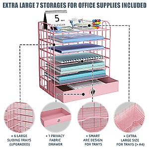 JAFUSI Paper Letter Tray Organizer with Drawer for Desk, 7 Tier Mesh Desktop File Organizer with Handle, Paper Sorter Holder Desk Tray for A4 Letter Home Office