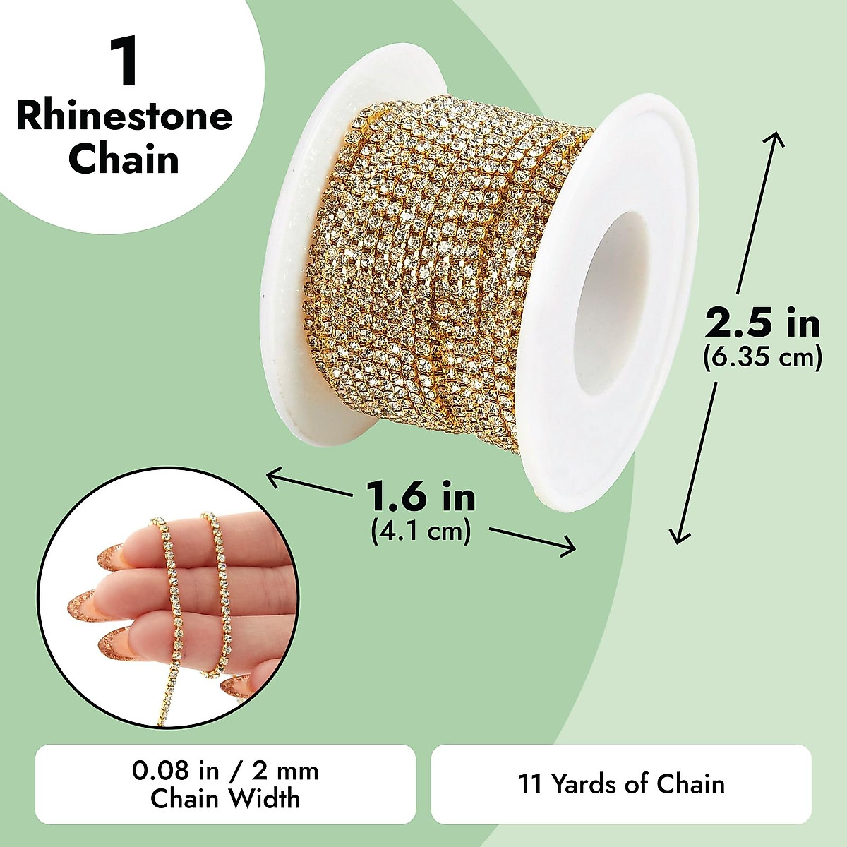 11 Yards Rhinestone Chain, Gold Trim Bling String for DIY Jewelry Making, Crafts, Shoe Charms (2mm Wide)