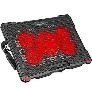 AICHESON Laptop Fan Cooling Pad for 15.6-17.3 Inch Laptops, 5 Cooler Fans with Red Lights Computer Desk Cooling Stand Chiller Mat, S035RED