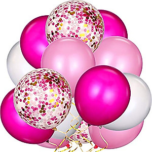 80 Piece 12 Inch Confetti Latex Balloons Event Party Supplies St Patrick's Day 4th July Labor Day Mardi Gras Wedding Birthday Baby Shower Balloons (Pink, White, Rose Red)