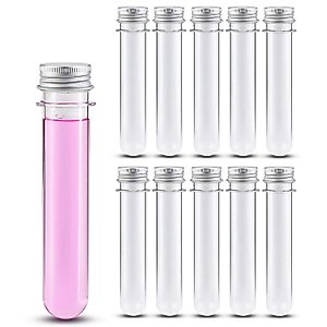 Oopsu 25 Pcs Test Tubes 40ml(140mm), High-Impact Clear Plastic Test Tubes with Screw Caps, Party Decoration, Drinks Deployment, Bath Salt Candy Tubes Plastic Vials