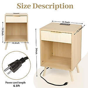 nightstand,Night Stands with Charging Station，Side Tables Bedroom with Drawers and Storage Space，Modern Night Stand，Suitable for bedrooms and Living Rooms (Beige)