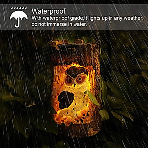 KZOBYD Solar Hanging Lanterns Outdoor Waterproof Owl Stump Lamp with Handle LED Owl Statue Light Lawn Figurine Solar Powered for Patio Courtyard Yard Garden Porch Tabletop Decor (Brown Wing)