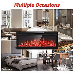 Ooiior 36 Inch Electric Fireplace, Recessed and Wall Mounted Fireplace with Remote Control, Ultra-Thin Fireplace Heater and Linear Fireplace, with Timer, Adjustable Flame Color, 750/1500W