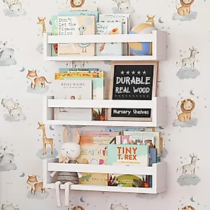 NATURE SUPPLIES Set of 3 White Nursery Room Shelves - Solid Wood Ideal for Books, Toys and Decor (Classic White)