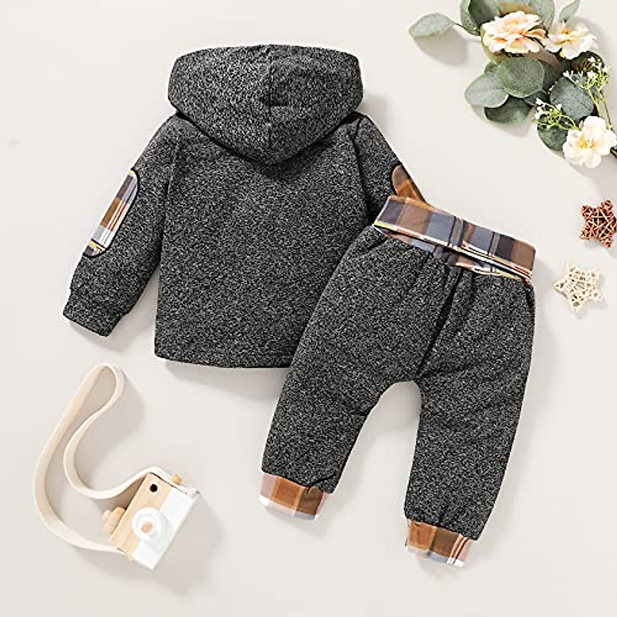 KONIGHT Kids Toddler Infant Baby Boys Girls Winter Outfit Christmas Plaid Hoodie Sweatshirt Jackets Shirt+Pants Xmas Clothes