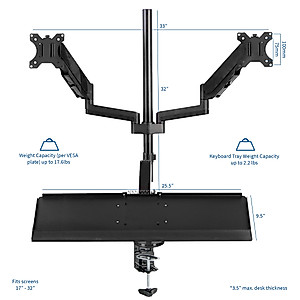 VIVO Black Dual Monitor Sit-Stand Height Adjustable Workstation, Standing Desk Mount with Pneumatic Spring, Holds 2 Screens up to 32 inches STAND-SIT2B