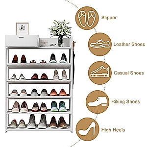BURENMTO 5-Tier Wooden Storage Organizer, 29.5" Wide Vertical Shoe Rack for Closet Large Entryway Shoe Rack 15 Pairs Corner Tall Organizer Shoe Shelf with Drawer