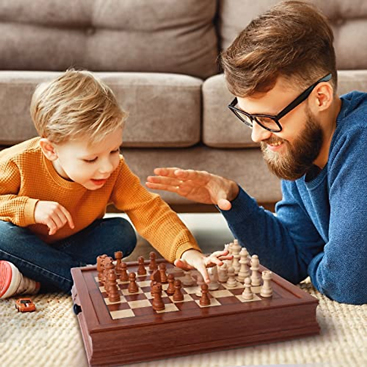 BESTAMTOY Wooden Chess and Checkers Set with Storage Drawer, 12-inch Classic 2-in-1 Board Game for Kids and Adults, Travel Portable Chess Game Set, Includes Extra Kings, Queens