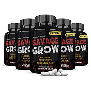 (5 Pack) Savage Grow 742MG All Natural Advanced Men's Health Formula 300 Capsules