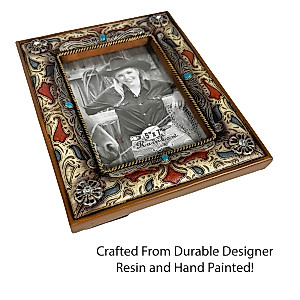 Urbalabs Cowboy Fancy Red and Gem Western Decor Picture Frame 5 x 7 Country Gifts Farmhouse Picture Frames Photo Frame Wall Hanging or Standing 5x7 Elaborate Picture Frame
