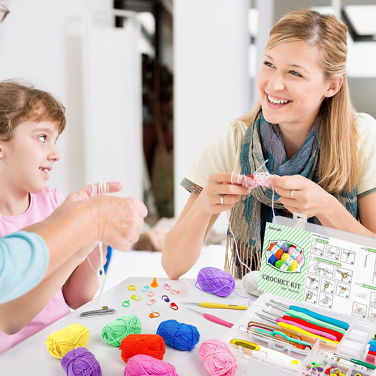 113 Piece Crochet Kit with Yarn Set–1600 Yards Assorted Yarn for Knitting and Crochet, 73PCS Crochet Accessories Set Including Ergonomic Hooks, Knitting Needles & More Ideal Beginner Kit