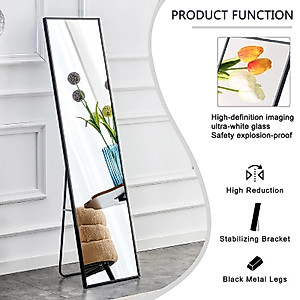 Bblack Aluminum Alloy Metal Frame Wall Mounted Full Body Mirror, Bathroom Makeup Mirror, Bedroom Porch, Clothing Store, Floor Mounted Large Mirror